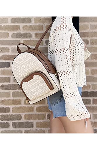 Michael Kors Abbey Jaycee Medium Backpack Vanilla Multi MK Signature