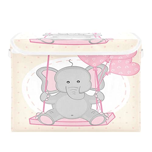 Kigai Cute Bowknot Elephant Storage Baskets for Shelves Foldable Closet Basket Storage Bins with Lid for Clothes Home Office Toys Organizers