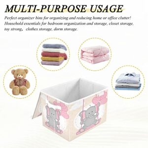 Kigai Cute Bowknot Elephant Storage Baskets for Shelves Foldable Closet Basket Storage Bins with Lid for Clothes Home Office Toys Organizers