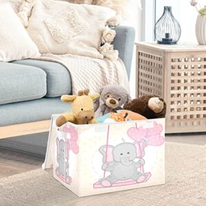 Kigai Cute Bowknot Elephant Storage Baskets for Shelves Foldable Closet Basket Storage Bins with Lid for Clothes Home Office Toys Organizers