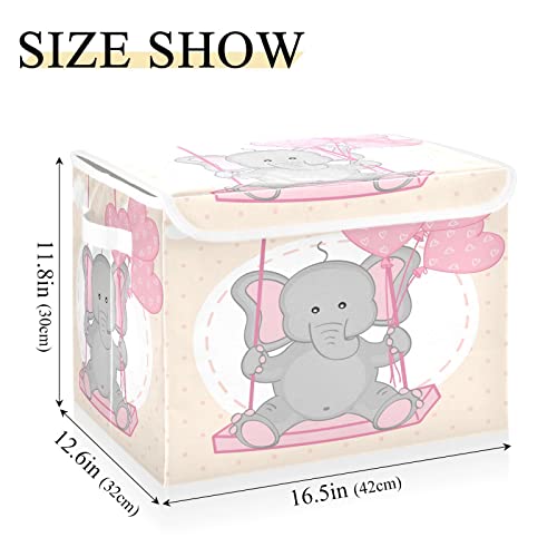 Kigai Cute Bowknot Elephant Storage Baskets for Shelves Foldable Closet Basket Storage Bins with Lid for Clothes Home Office Toys Organizers