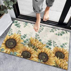 indoor doormat absorbent bath rugs entrance non slip front door mat sunflower eucalyptus leaves kitchen carpets floral art on vintage linen floor mats for bathroom bedroom living room decor 20x32inch