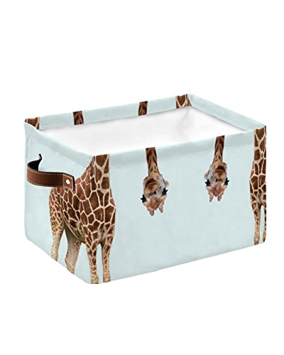 Storage Bins, Funny Cute Giraffe Storage Baskets for Organizing Closet Shelves Clothes Decorative Fabric Baskets Large Storage Cubes with Handles