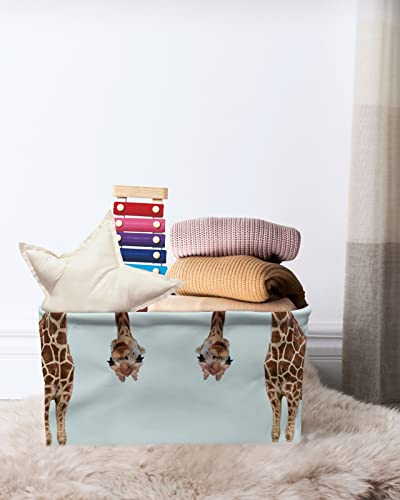 Storage Bins, Funny Cute Giraffe Storage Baskets for Organizing Closet Shelves Clothes Decorative Fabric Baskets Large Storage Cubes with Handles