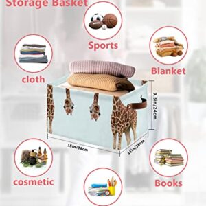 Storage Bins, Funny Cute Giraffe Storage Baskets for Organizing Closet Shelves Clothes Decorative Fabric Baskets Large Storage Cubes with Handles