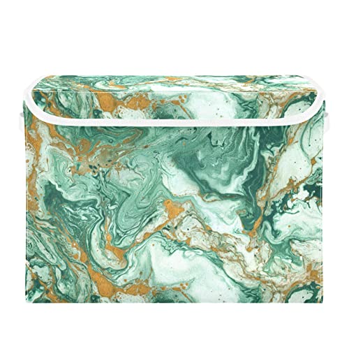 Kigai Marble Texture Storage Basket with Lid Collapsible Storage Bin Fabric Box Closet Organizer for Home Bedroom Office 1 Pack