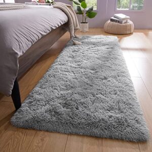 yj.gwl soft runner rugs for bedroom living room plush fluffy rug 2×6 feet, grey shag rug carpet non shedding for nursery dorm, fuzzy bedside rug runner for kids boys girls room home decor