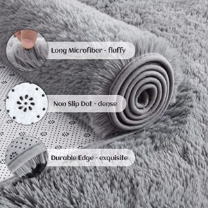 YJ.GWL Soft Runner Rugs for Bedroom Living Room Plush Fluffy Rug 2x6 Feet, Grey Shag Rug Carpet Non Shedding for Nursery Dorm, Fuzzy Bedside Rug Runner for Kids Boys Girls Room Home Decor