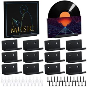 12 pcs vinyl record shelf wall mount vinyl holder black metal floating shelf for albums records storage display home wall decor