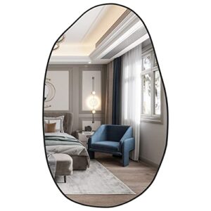 cisteroman irregular wall mirror, asymmetrical wall mounted mirror, entrance mirror, black wood frame mirror for living room, bathroom, bedroom, fireplace, vanity mirror 33.5 x 20.5 inches