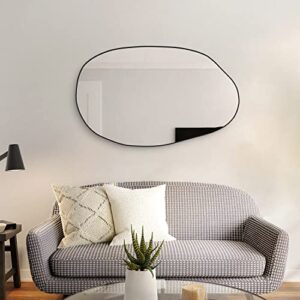 CISTEROMAN Irregular Wall Mirror, Asymmetrical Wall Mounted Mirror, Entrance Mirror, Black Wood Frame Mirror for Living Room, Bathroom, Bedroom, Fireplace, Vanity Mirror 33.5 x 20.5 Inches