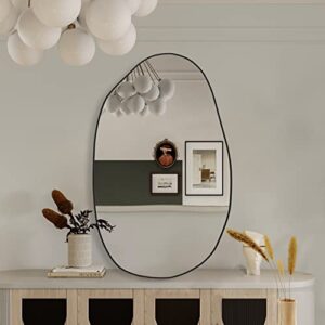 CISTEROMAN Irregular Wall Mirror, Asymmetrical Wall Mounted Mirror, Entrance Mirror, Black Wood Frame Mirror for Living Room, Bathroom, Bedroom, Fireplace, Vanity Mirror 33.5 x 20.5 Inches