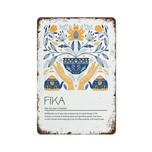 fika definition, scandi style folk art print, nordic decor, swedish word home decor metal signs metal tin sign vintage wall decor funny decorations for home bar cafe farm metal poster 8×12 inch