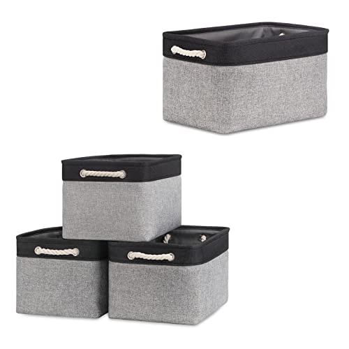 Bidtakay Fabric Baskets Set of 4 Bundled Baskets for Shelves 15 X 11 X 9.5 Inches (Black&Grey)