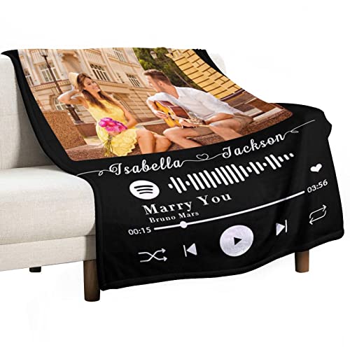 D-Story Personalized Spotify Code Music Blanket: Customized Blankets with Photos for Couples Lover Custom Blanket Anniversary Birthday Wedding Christmas Sisters Couples Friends Gift-Made in USA