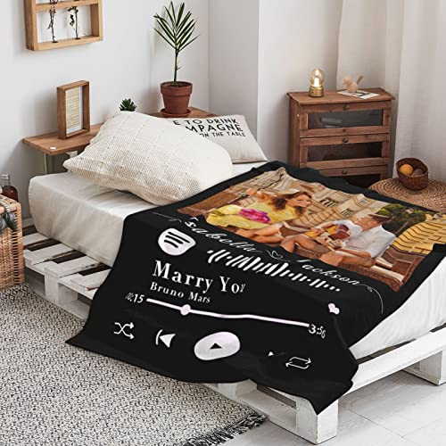 D-Story Personalized Spotify Code Music Blanket: Customized Blankets with Photos for Couples Lover Custom Blanket Anniversary Birthday Wedding Christmas Sisters Couples Friends Gift-Made in USA