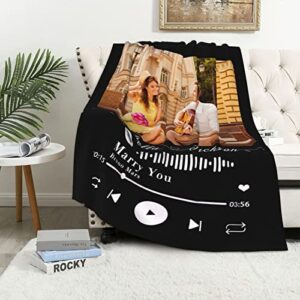 D-Story Personalized Spotify Code Music Blanket: Customized Blankets with Photos for Couples Lover Custom Blanket Anniversary Birthday Wedding Christmas Sisters Couples Friends Gift-Made in USA