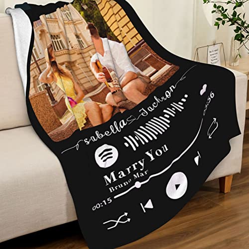 D-Story Personalized Spotify Code Music Blanket: Customized Blankets with Photos for Couples Lover Custom Blanket Anniversary Birthday Wedding Christmas Sisters Couples Friends Gift-Made in USA