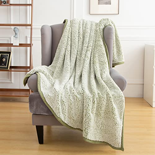 EMME Fuzzy Fleece Warm Blanket 50"x60" Throw Size Ultra Soft Warm Sherpa Blanket Microfiber Cozy Blanket for Couch Sofa Lightweight Fuzzy Thick Reversible Couch Blanket (Sage, 50"x60")