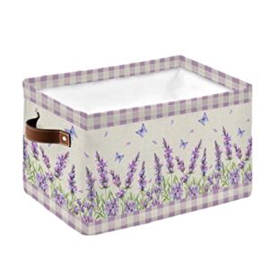 Storage Bins, Lavender with Purple Check Rustic Storage Baskets for Organizing Closet Shelves Clothes Decorative Fabric Baskets Large Storage Cubes with Handles