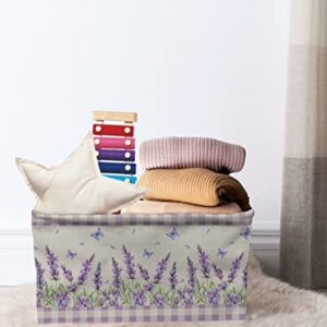 Storage Bins, Lavender with Purple Check Rustic Storage Baskets for Organizing Closet Shelves Clothes Decorative Fabric Baskets Large Storage Cubes with Handles