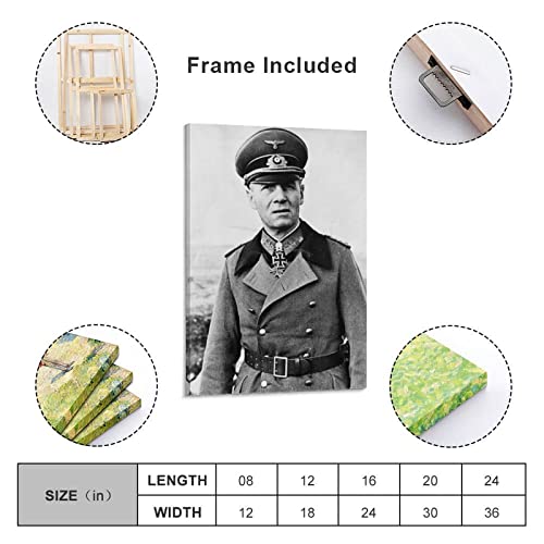 BLUDUG Art Poster of World War II German General Erwin Rommel's Portrait Canvas Painting Posters And Prints Wall Art Pictures for Living Room Bedroom Decor 12x18inch(30x45cm)