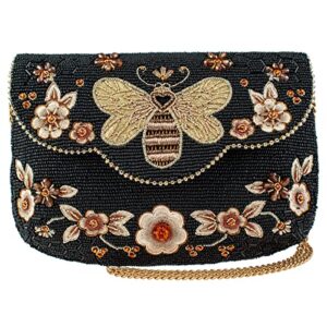 mary frances golden nectar beaded honey bee crossbody clutch handbag, black