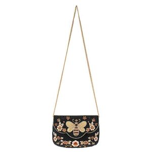 Mary Frances Golden Nectar Beaded Honey Bee Crossbody Clutch Handbag, Black