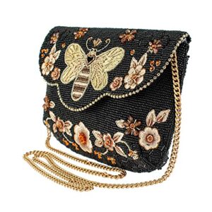 Mary Frances Golden Nectar Beaded Honey Bee Crossbody Clutch Handbag, Black