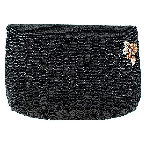 Mary Frances Golden Nectar Beaded Honey Bee Crossbody Clutch Handbag, Black