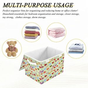 Kigai Valentine Heart Design Storage Basket with Lid Collapsible Storage Bin Fabric Box Closet Organizer for Home Bedroom Office 1 Pack