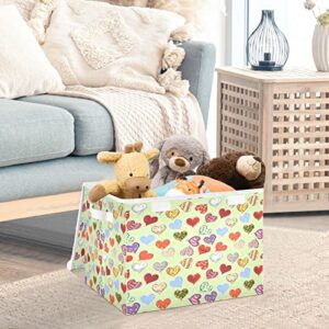 Kigai Valentine Heart Design Storage Basket with Lid Collapsible Storage Bin Fabric Box Closet Organizer for Home Bedroom Office 1 Pack