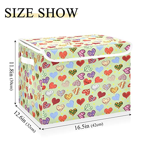 Kigai Valentine Heart Design Storage Basket with Lid Collapsible Storage Bin Fabric Box Closet Organizer for Home Bedroom Office 1 Pack