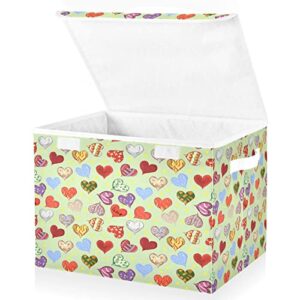 Kigai Valentine Heart Design Storage Basket with Lid Collapsible Storage Bin Fabric Box Closet Organizer for Home Bedroom Office 1 Pack