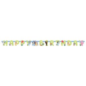 Unique Bluey Birthday Party Supplies Bundle includes Dessert Cake Plates, Napkins, Table Cover, Happy Birthday Banner (Bundle for 16)