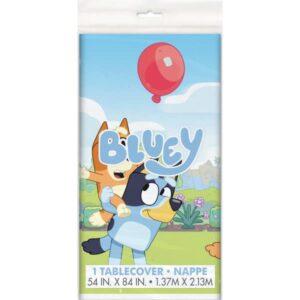 Unique Bluey Birthday Party Supplies Bundle includes Dessert Cake Plates, Napkins, Table Cover, Happy Birthday Banner (Bundle for 16)