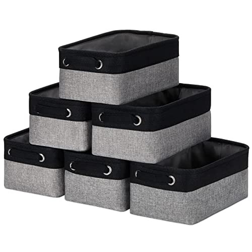 HNZIGE Storage Baskets for Storage Fabric Small Organizer Bins for Shelves,Collapsible Linen Baskets with Cloth Handles for Organizing Closet Nursery Home Shelves,Toy(Black&Gray,11.8" x 7.8" x 5.1")