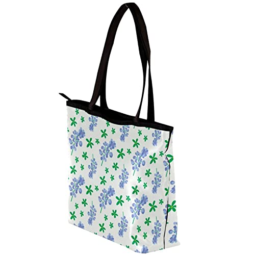 Women's Personalise Twill Work Tote Bag Bluebonnet Flowers Pattern