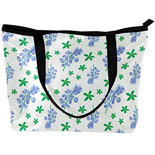 Women's Personalise Twill Work Tote Bag Bluebonnet Flowers Pattern