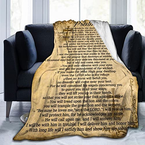 Psalm 91 Blanket Christian Gifts (50x40inch)- Religious Throw Blanket Soft Lightweight Cozy Plush Warm Blankets for Women Men