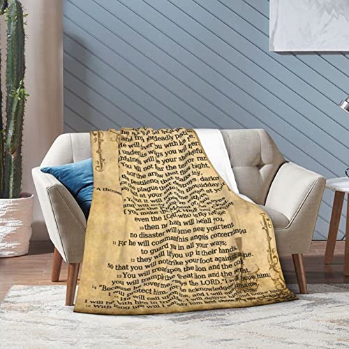 Psalm 91 Blanket Christian Gifts (50x40inch)- Religious Throw Blanket Soft Lightweight Cozy Plush Warm Blankets for Women Men