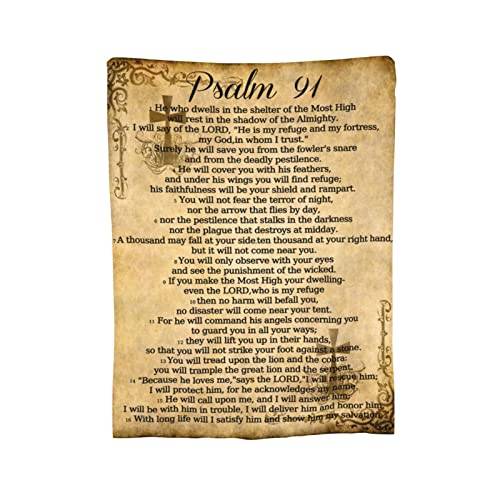 Psalm 91 Blanket Christian Gifts (50x40inch)- Religious Throw Blanket Soft Lightweight Cozy Plush Warm Blankets for Women Men