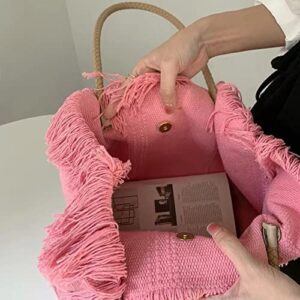 WEIIYONN Large Beach Bag Tote Bag for Women Summer Vibe Shoulder Bag with Tassels Aesthetic Handbag for Vacation Holidays (Pink)