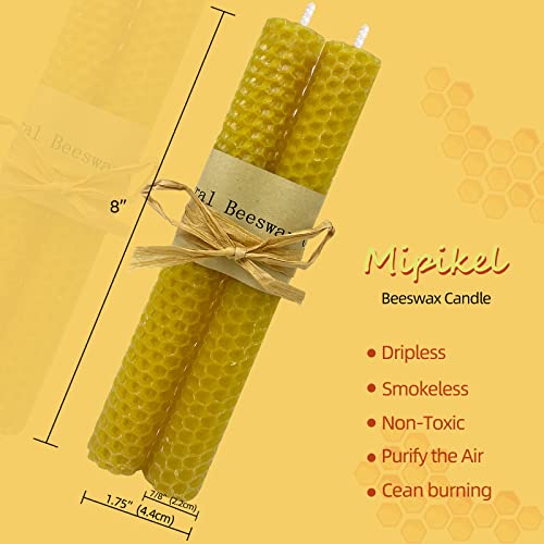 100% Pure Beeswax Taper Candles, 8 Pack 8 Inch Smokeless Dripless Wax Candles, Handmade Beeswax Candle for Home Gift Ideas, Chrismas Candles, Halloween Candles for Decoration (Classical-4 Pair)