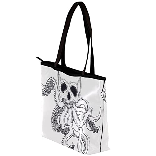 Women's Personalise Twill Work Tote Bag Human Skull with Tentacles