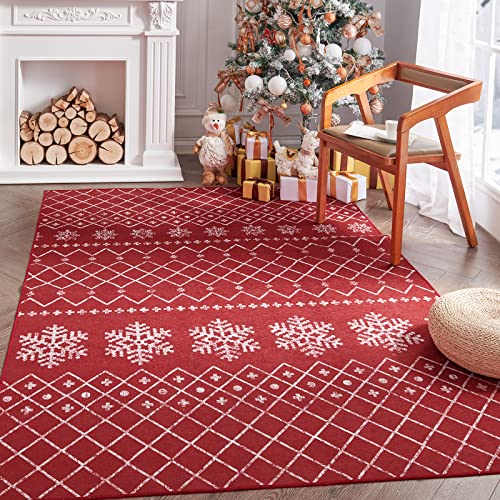 jinchan Red Area Rug 3x5 Christmas Rug Kitchen Rug Entryway Snowflake Modern Rug Foldable Thin Rug Moroccan Rug Diamond Floor Cover Geometric Accent Rug Indoor Mat Bathroom Carpet Living Room Bedroom