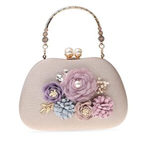 Evening Bag for Women Sparkly Flowers Beads Clutch Bags Elegant Clutch Bag for Wedding Party Prom (Champagne)