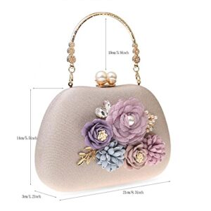 Evening Bag for Women Sparkly Flowers Beads Clutch Bags Elegant Clutch Bag for Wedding Party Prom (Champagne)