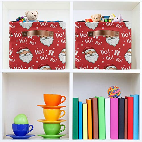 xigua Christmas Head Santa Foldable Canvas Storage Bin, Sturdy Fabric Storage Basket with Handles, Storage Cube Box for Organizing Shelf Nursery Toy Closet 1PCS