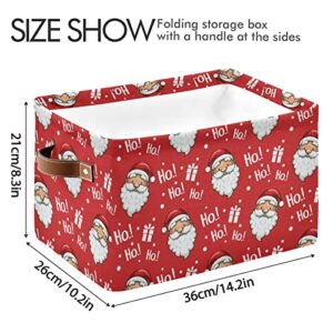 xigua Christmas Head Santa Foldable Canvas Storage Bin, Sturdy Fabric Storage Basket with Handles, Storage Cube Box for Organizing Shelf Nursery Toy Closet 1PCS